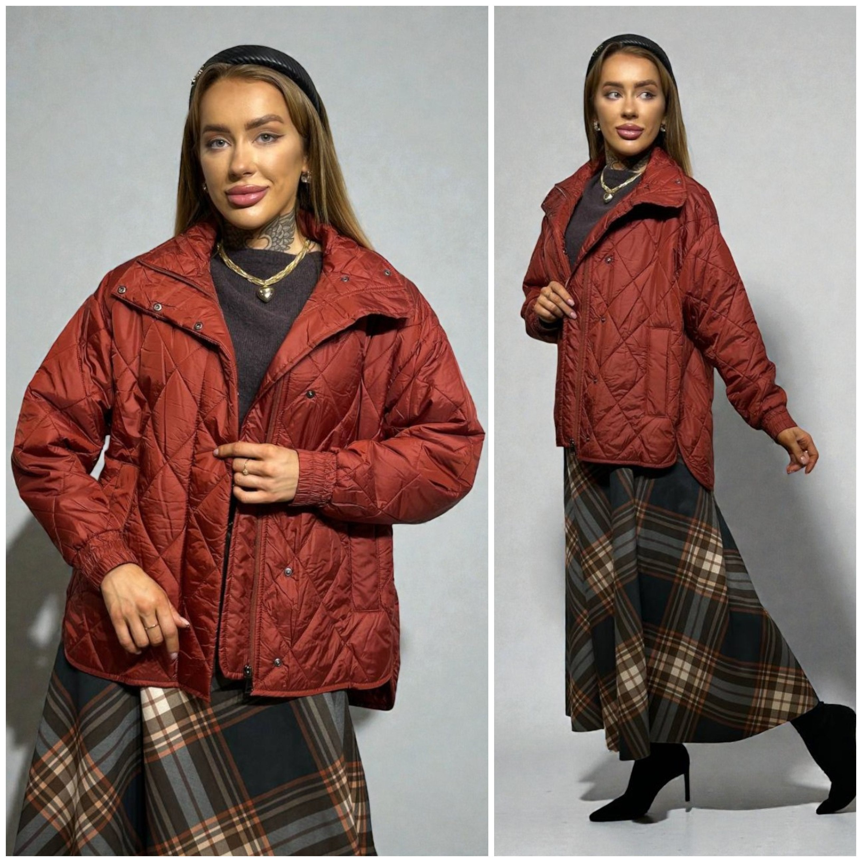 Red quilted jacket